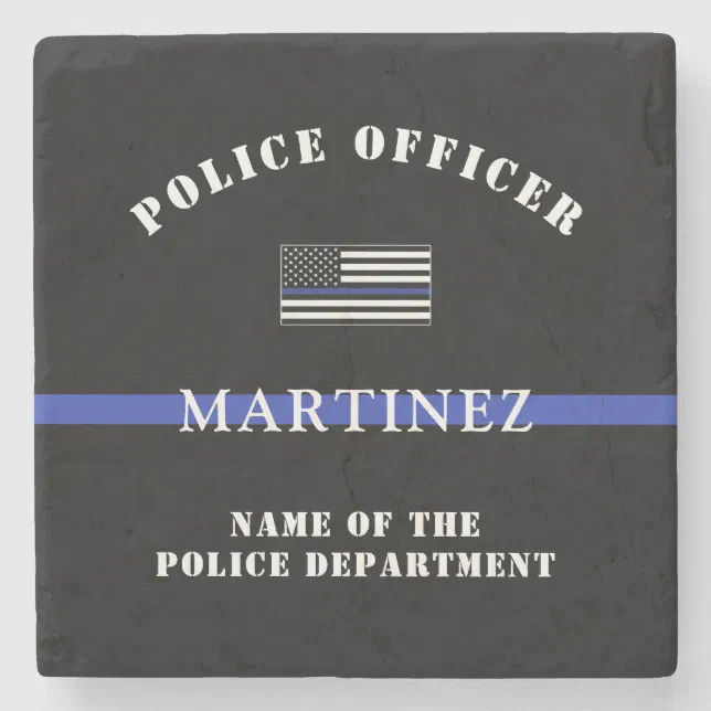 Custom Thin Blue Line Police Officer Appreciation Stone Coaster | Zazzle