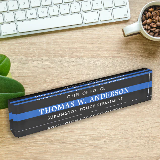 Custom Thin Blue Line Police Officer Department Desk Name Plate | Zazzle