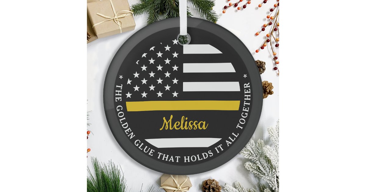Custom Thin Gold Line Golden Glue 911 Dispatcher Glass Ornament | Zazzle