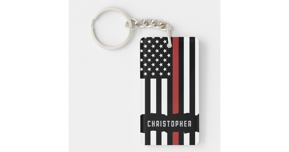 Custom Thin Red Line USA Flag Firefighter Keychain | Zazzle