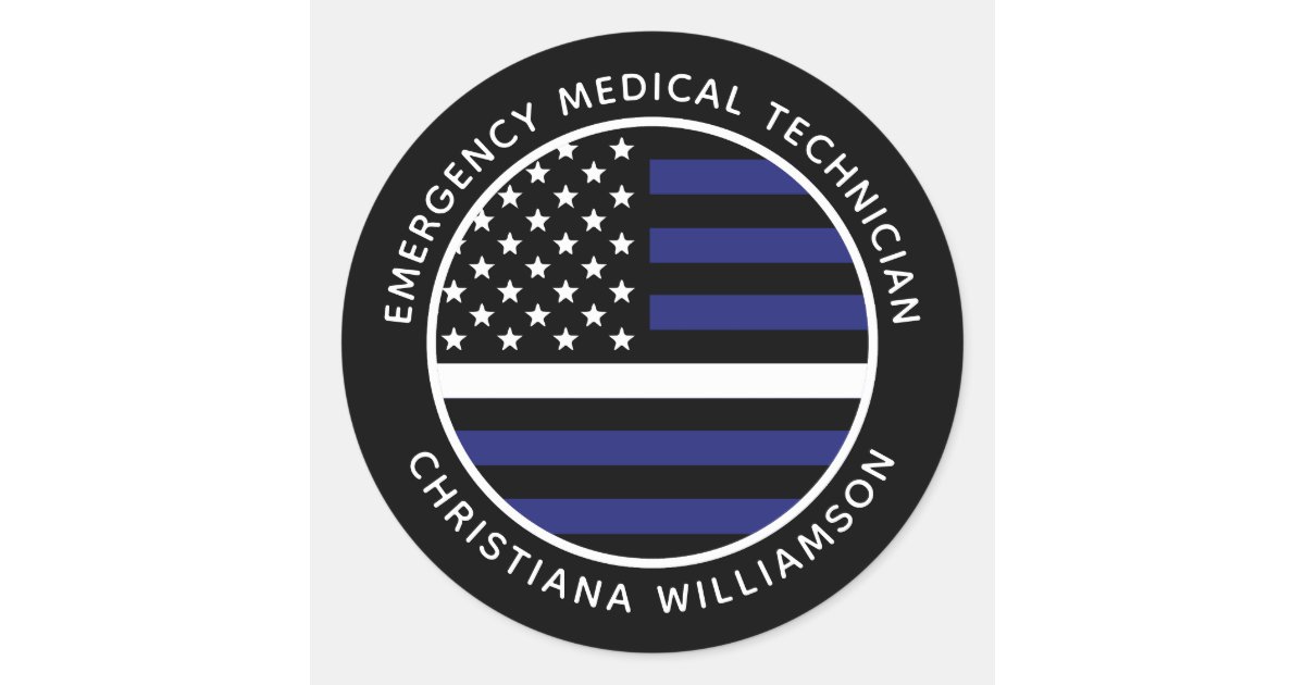Custom Thin White Line USA Flag EMS EMT Classic Round Sticker | Zazzle