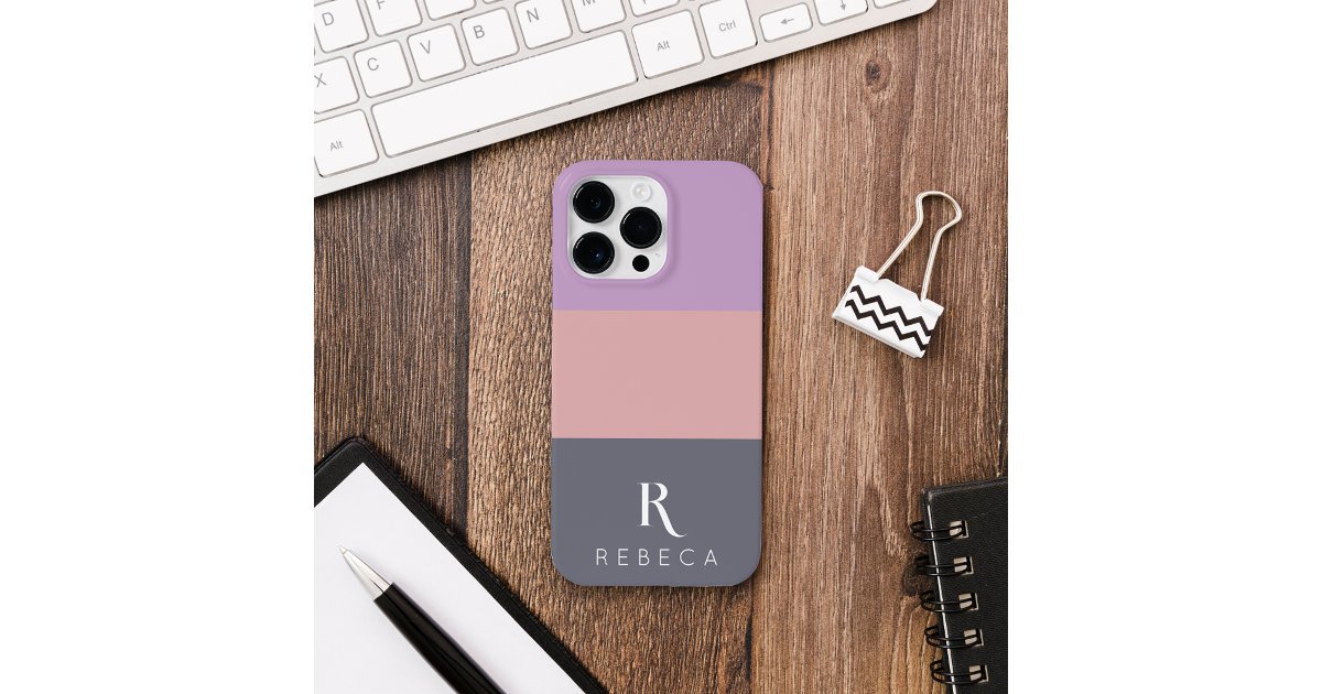 Custom Three Color Block Lila Orange Gray Pastel Case-Mate iPhone Case ...