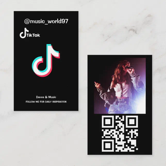 Custom tiktok logo photo and QR code Business Card | Zazzle