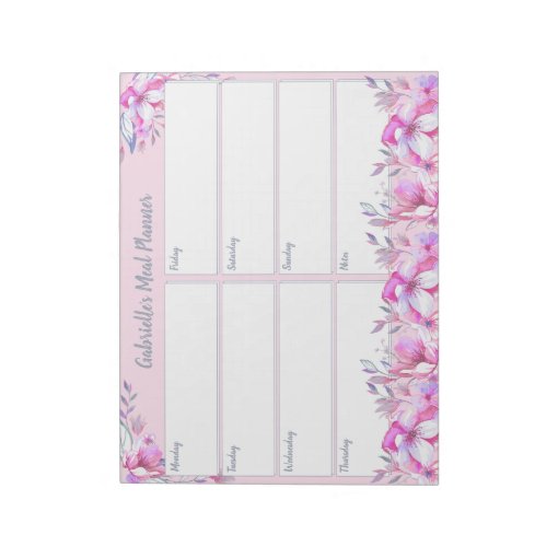 Custom Title Weekly Planner Pink Floral Watercolor Notepad | Zazzle