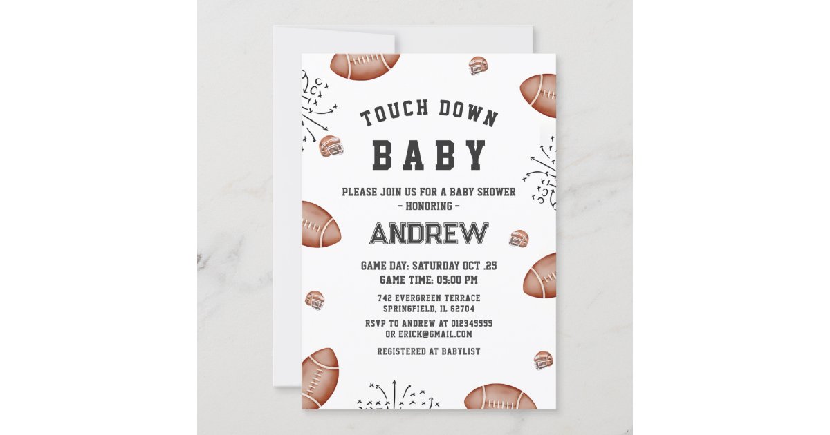 Custom Touchdown American football Baby Shower Invitation | Zazzle