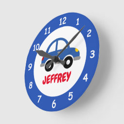 Custom toy car wall clock for kids bedroom nursery | Zazzle