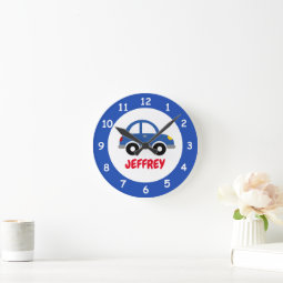 Custom toy car wall clock for kids bedroom nursery | Zazzle
