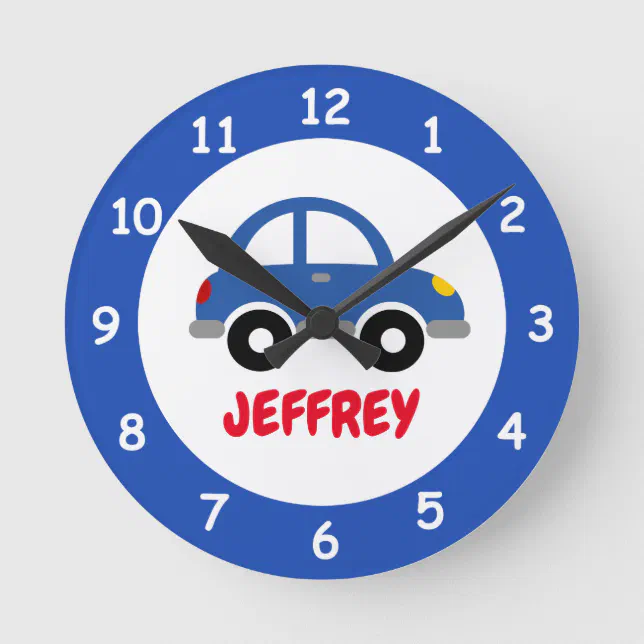 Custom toy car wall clock for kids bedroom nursery | Zazzle