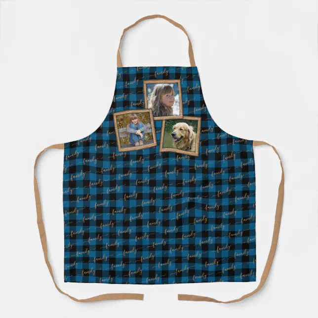 Custom Traditional Blue Black Buffalo Check Plaid Apron | Zazzle