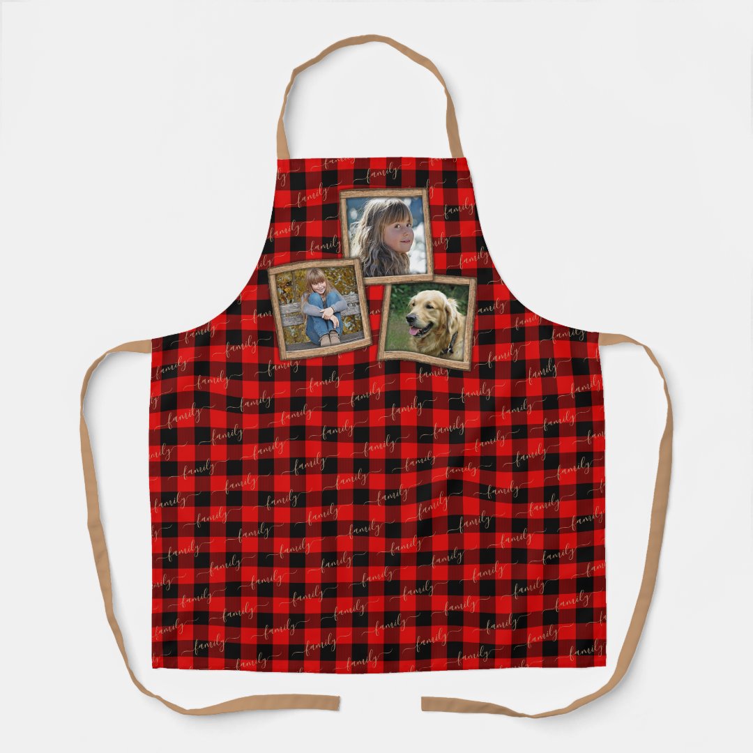 Custom Traditional Red Black Buffalo Check Plaid Apron | Zazzle