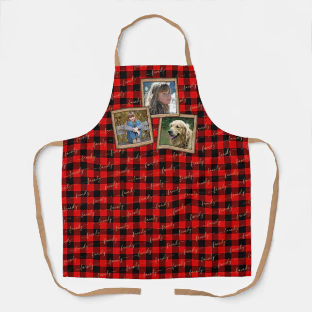 Custom Traditional Red Black Buffalo Check Plaid Apron | Zazzle