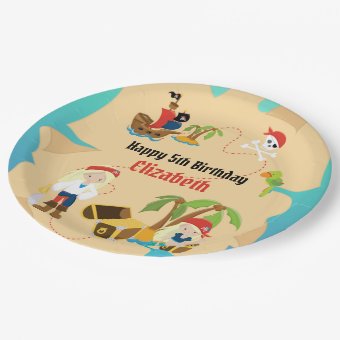 Custom Treasure Map Girl Pirate Birthday Party Paper Plates | Zazzle
