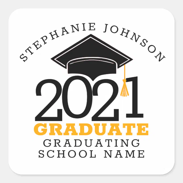 Custom Trendy Typography Class of 2021 Graduate Square Sticker | Zazzle