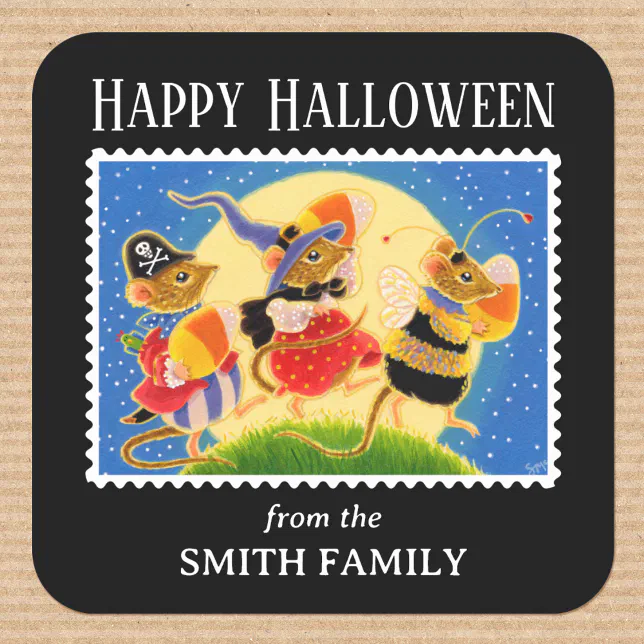 Custom Trick or Treat Halloween Mice Square Sticker | Zazzle