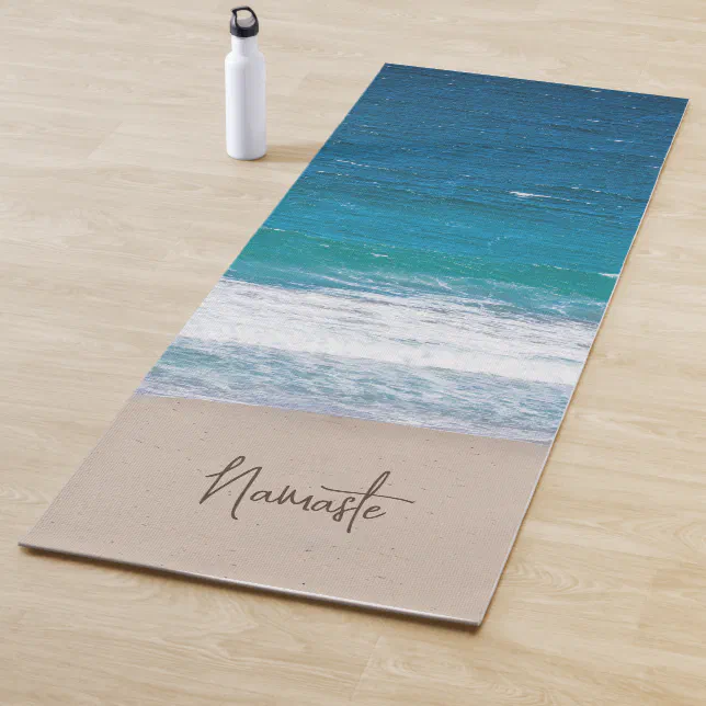Custom Tropical Blue Ocean Waves Namaste Beach Yoga Mat | Zazzle