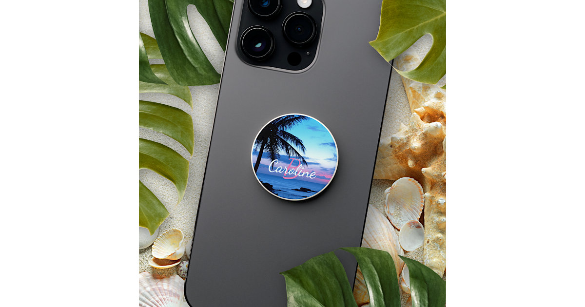Custom Tropical Island Beach Ocean Sunset Photo PopSocket | Zazzle