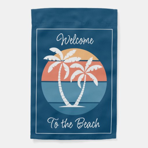 Custom Tropical Island Beach Seashore Ocean Sunset Garden Flag | Zazzle