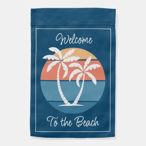 Custom Tropical Island Beach Seashore Ocean Sunset Garden Flag | Zazzle