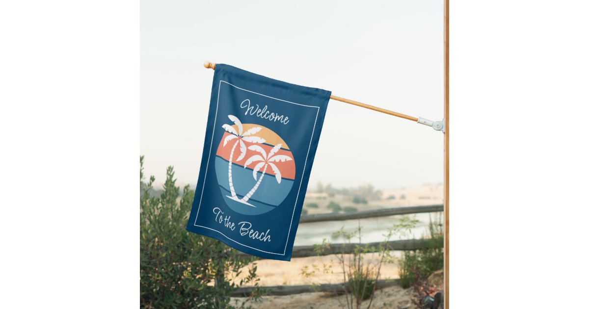 Custom Tropical Island Beach Seashore Ocean Sunset House Flag | Zazzle