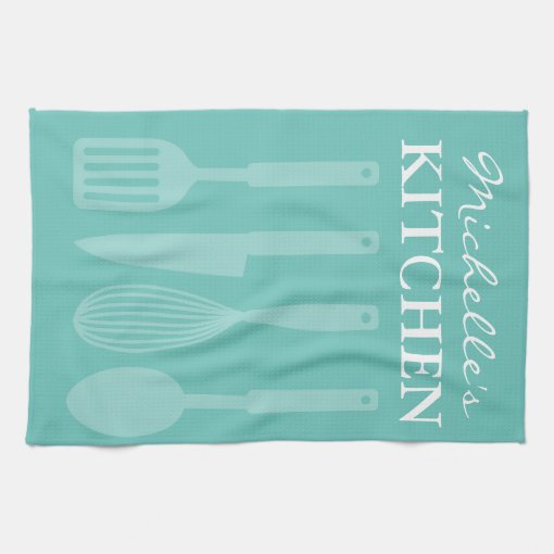 Custom turquoise cooking utensils kitchen towels | Zazzle