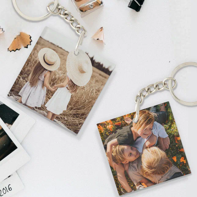 Custom Two Photo Acrylic Square 2 Sided Keychain | Zazzle