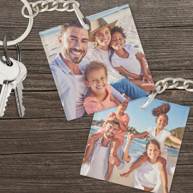 Custom Two Photo Double Sided Family Photo Keychain | Zazzle