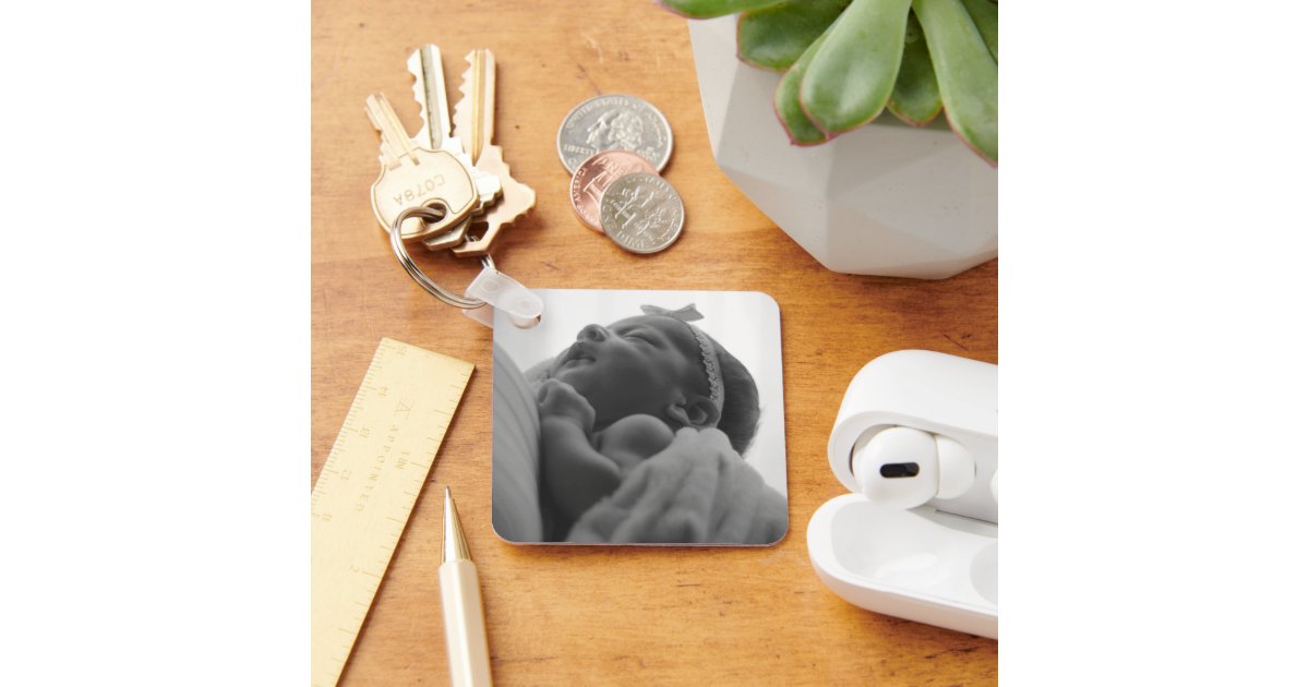 Custom Two Photo Double Sided Square Keychain | Zazzle