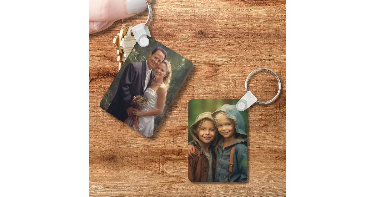 Custom Two Picture Aluminum Double Sided Keychain | Zazzle