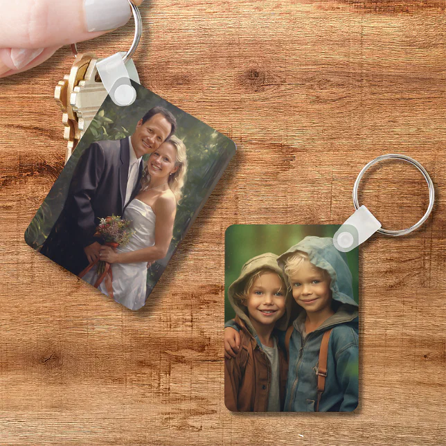 Custom Two Picture Aluminum Double Sided Keychain | Zazzle
