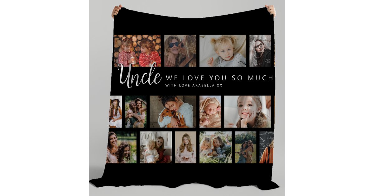 Custom Uncle 18 Photo Collage Fleece Blanket | Zazzle