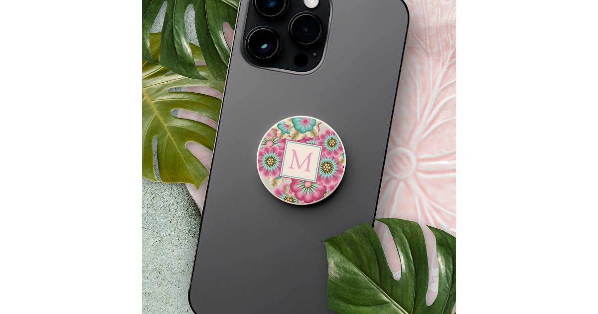 Custom Unique Abstract Japanese Flower Art Pattern PopSocket | Zazzle