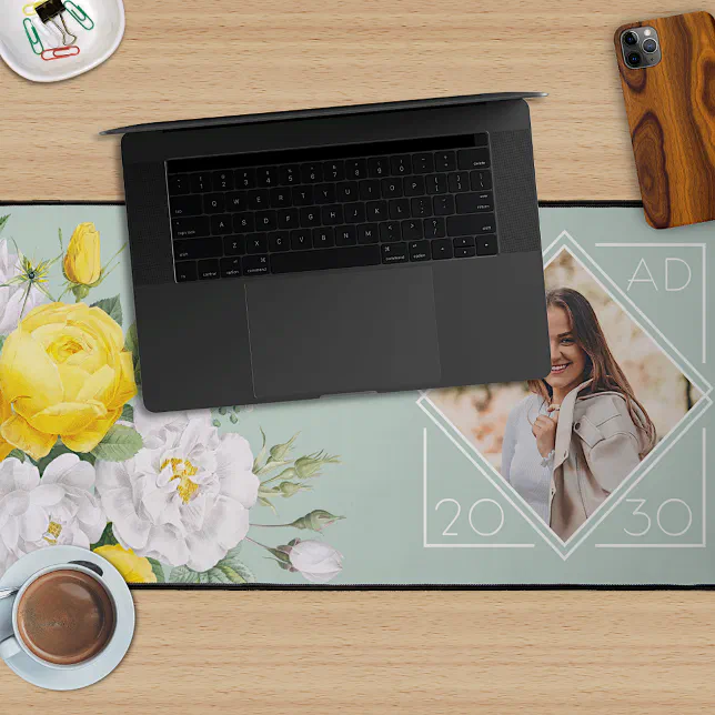 Custom Unique Graduate Photo Keepsake Floral Desk Mat | Zazzle