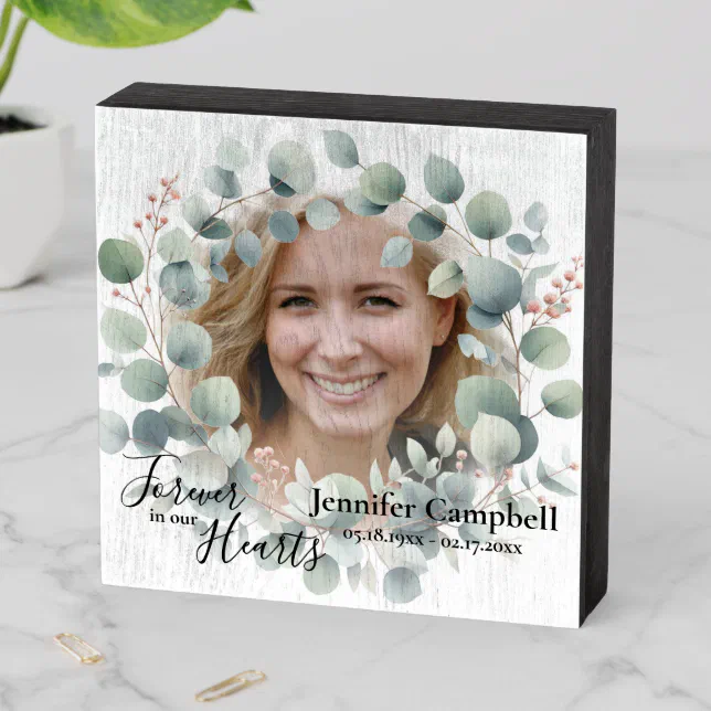 Custom Unique Personalized Classic Photo Memorial Wooden Box Sign | Zazzle