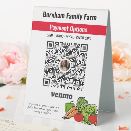 Custom Venmo Farmers Market Table Tent Sign | Zazzle