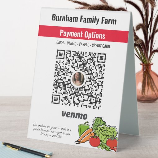 Custom Venmo Farmers Market Table Tent Sign | Zazzle