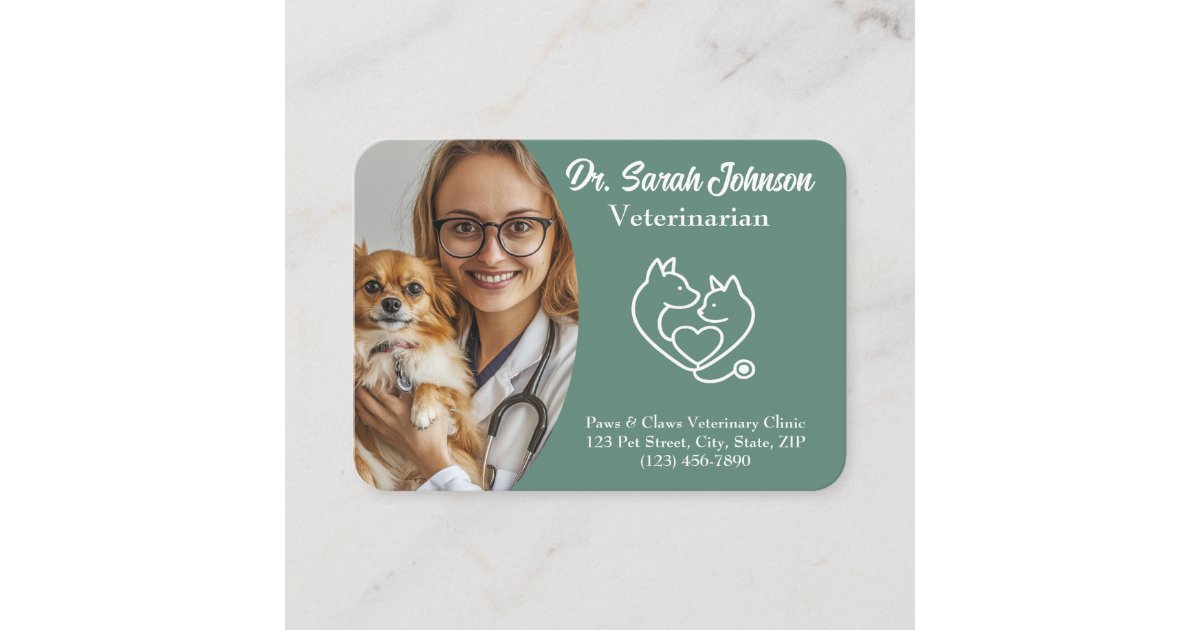 Custom Veterinarian Business Card with Photo, Logo | Zazzle