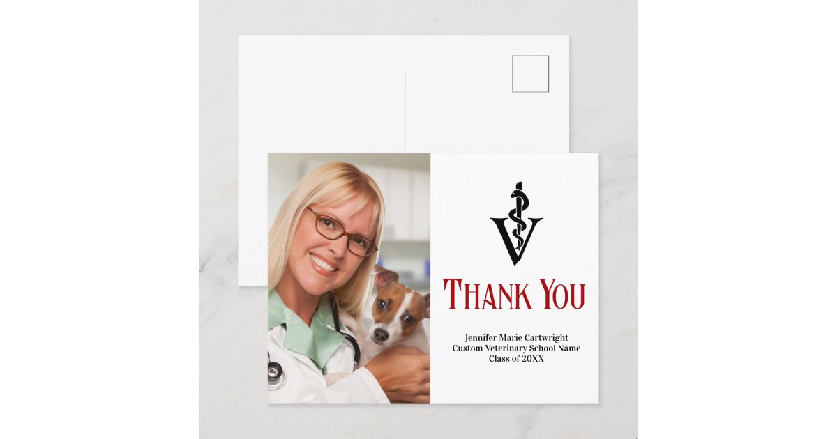 Custom Veterinarian Photo Veterinary Thank You Postcard | Zazzle