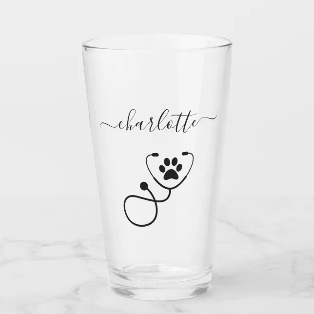 Custom Veterinarian Veterinary Tech Vet Assistant Glass | Zazzle