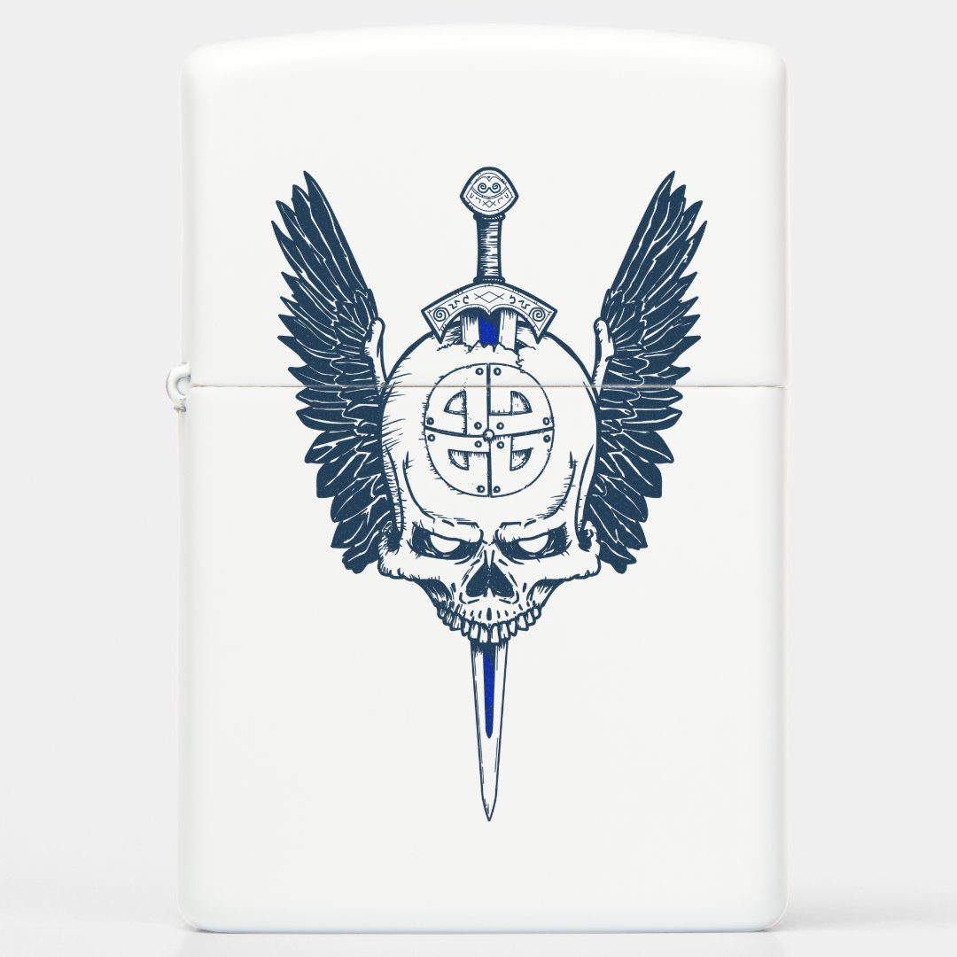 Custom Viking Skull Zippo Lighter/Blue Line theme Zippo Lighter | Zazzle
