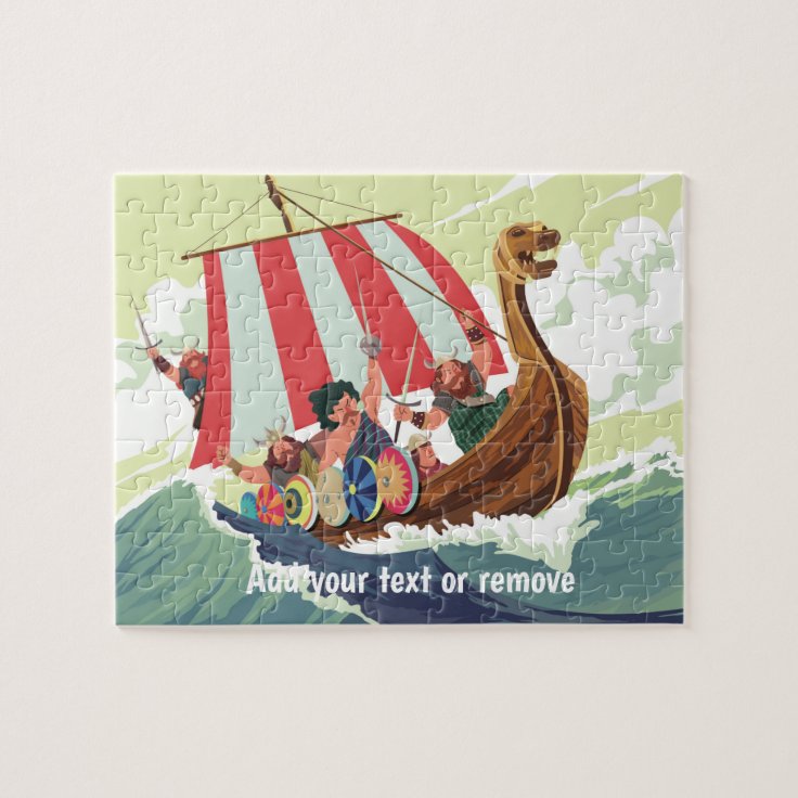 Custom, vikings in viking ship sailing high seas, jigsaw puzzle | Zazzle