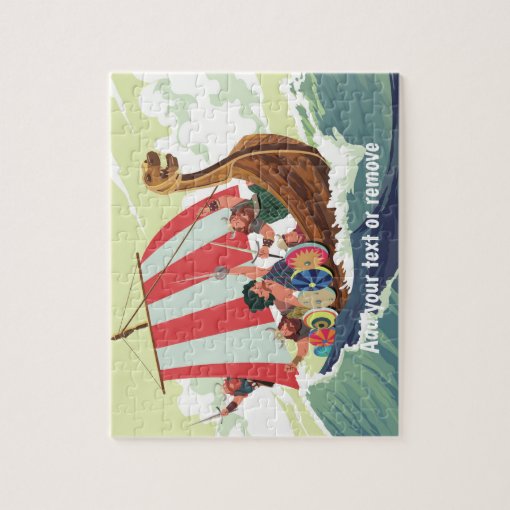 Custom, vikings in viking ship sailing high seas, jigsaw puzzle | Zazzle