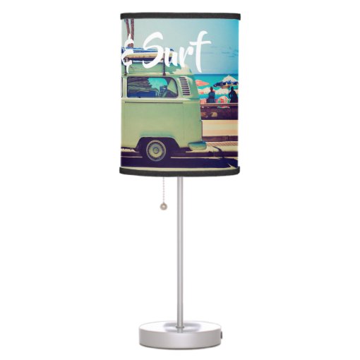 Custom, vintage beach camper bus and palm trees: table lamp | Zazzle