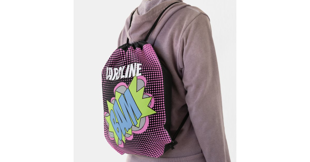 Custom Vintage Comic Book Pop Art Style BAM Drawstring Bag | Zazzle