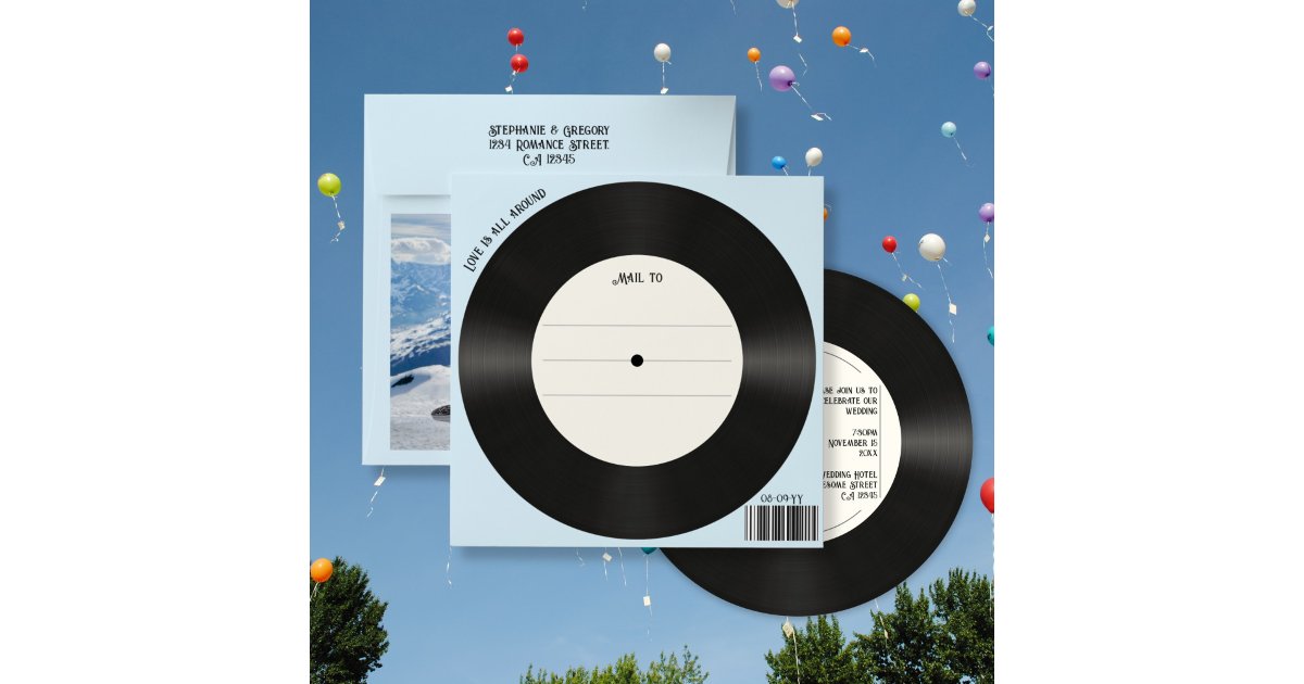Custom Vintage Faux Vinyl Record Photo Wedding Envelope | Zazzle