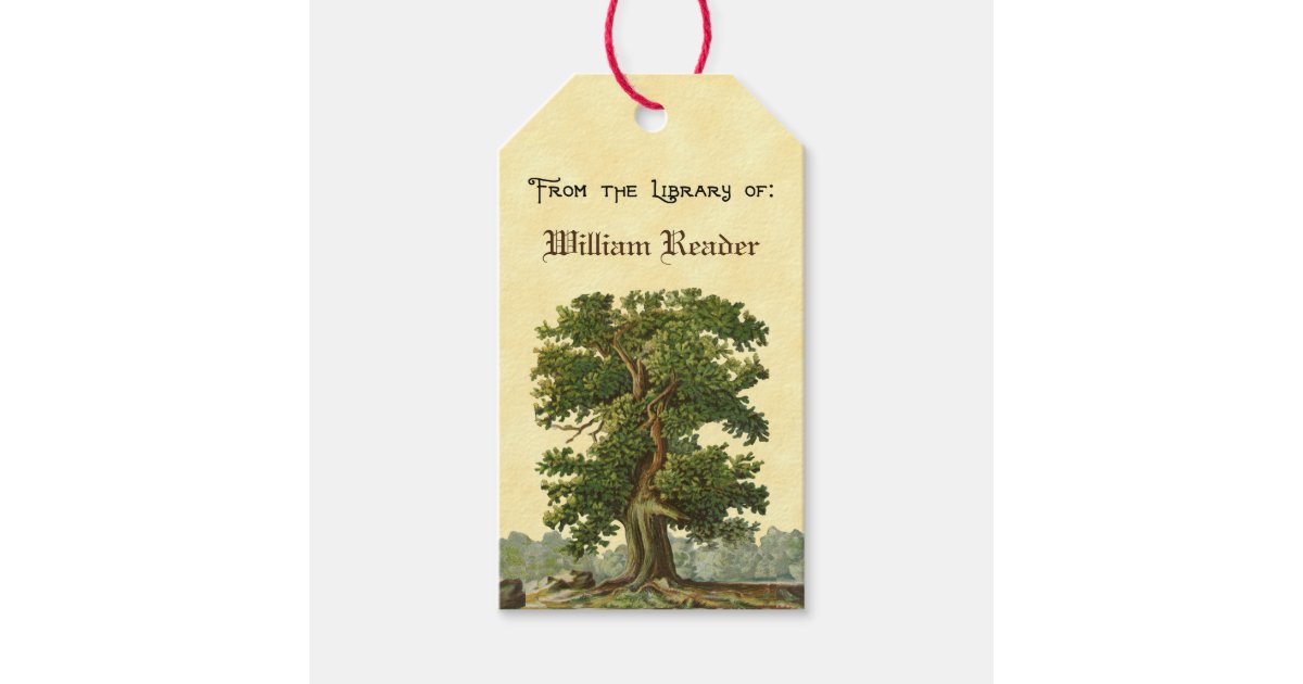 Custom Vintage Oak Tree Bookplate Tag | Zazzle