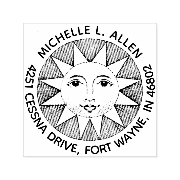 Custom Vintage Sun Face Round Return Address Self-inking Stamp | Zazzle