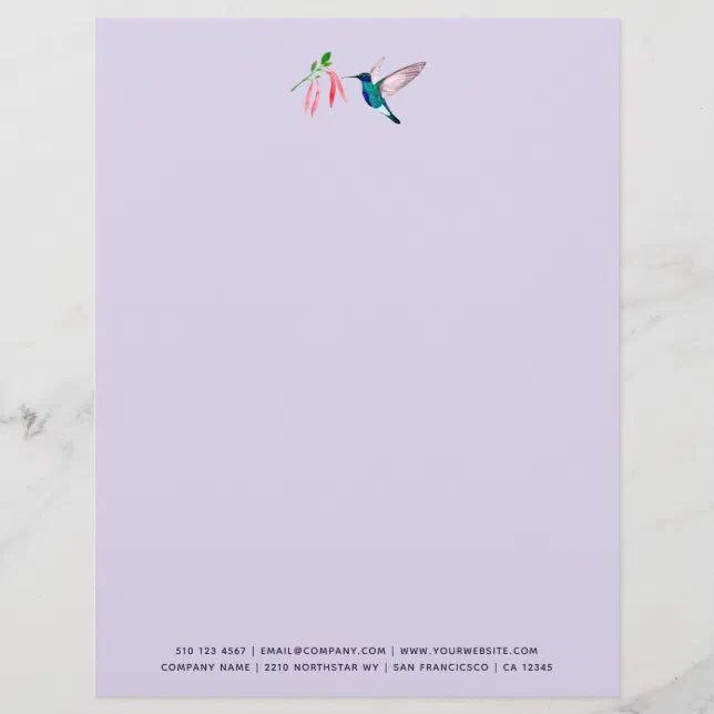 Custom Violetear Hummingbird Letterhead | Zazzle