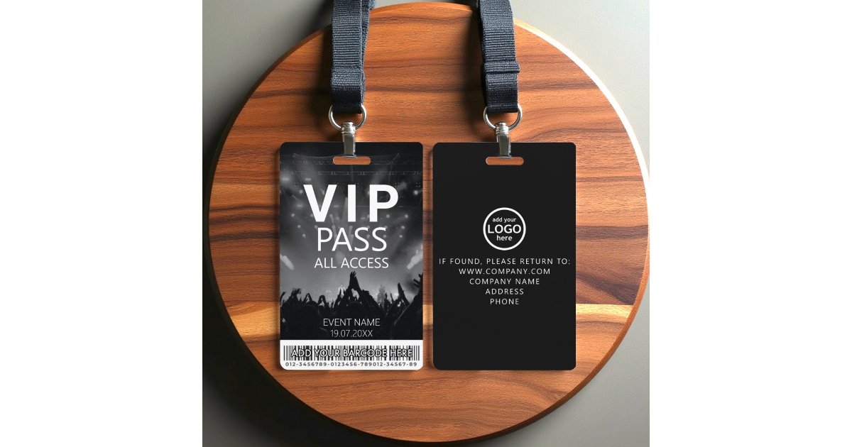 Custom VIP All Access Barcode Black & White Badge | Zazzle