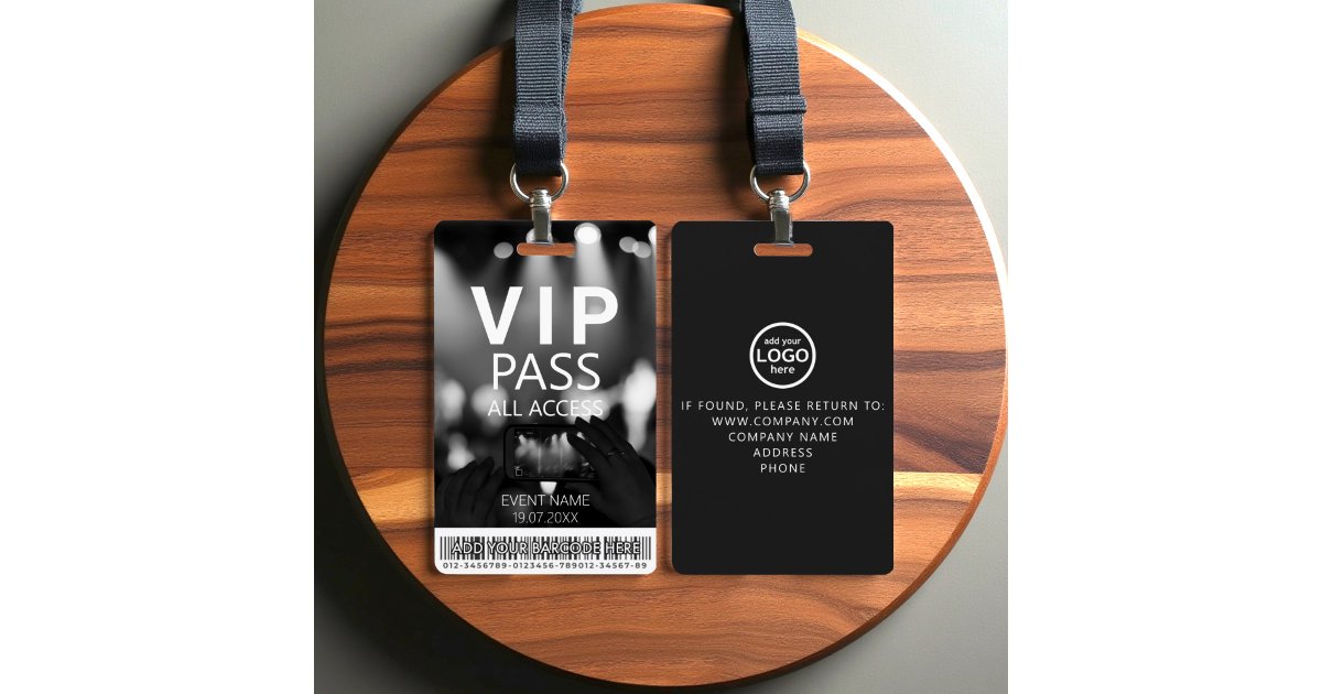 Custom VIP All Access Barcode Black & White Bokeh Badge | Zazzle
