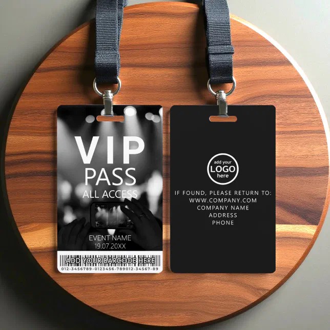 Custom VIP All Access Barcode Black & White Bokeh Badge | Zazzle